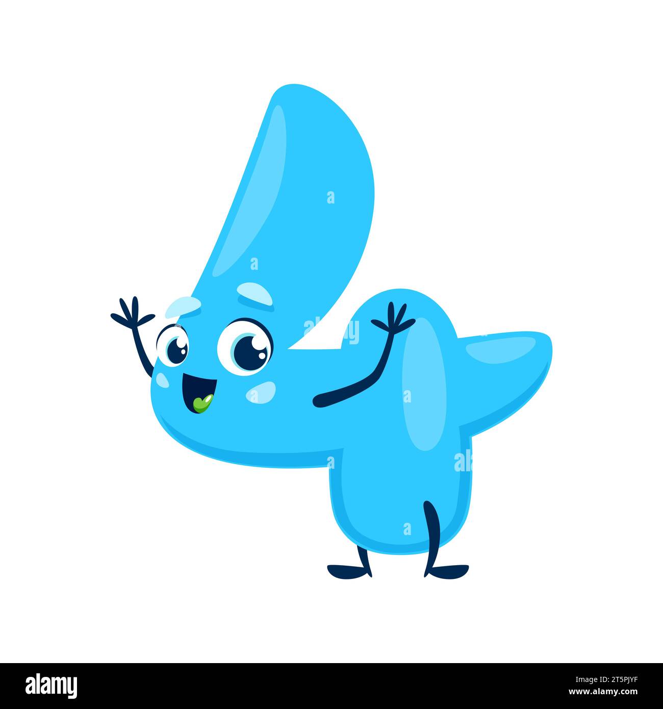 Cartoon cute funny four number character. Happy blue 4 digit vector ...