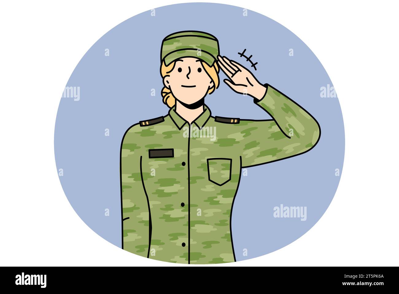 Female soldier in khaki uniform saluting. Woman serving in army making ...