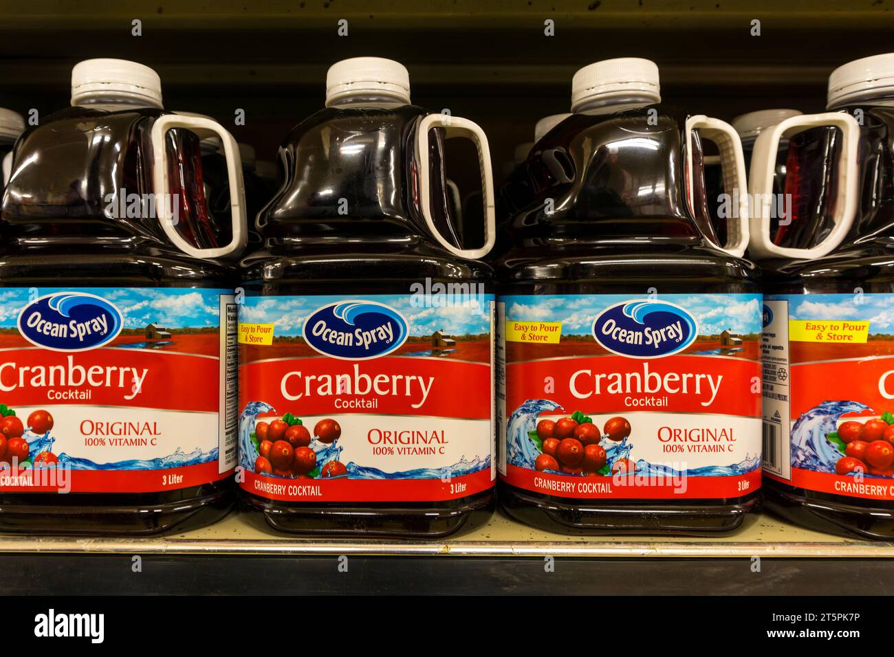 Bottles of Ocean Spray Cranberry juice for sale in a Canadian ...