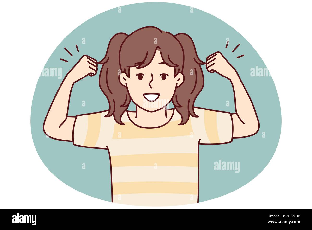 Cute small girl show muscles feeling powerful and strong. Smiling teen ...