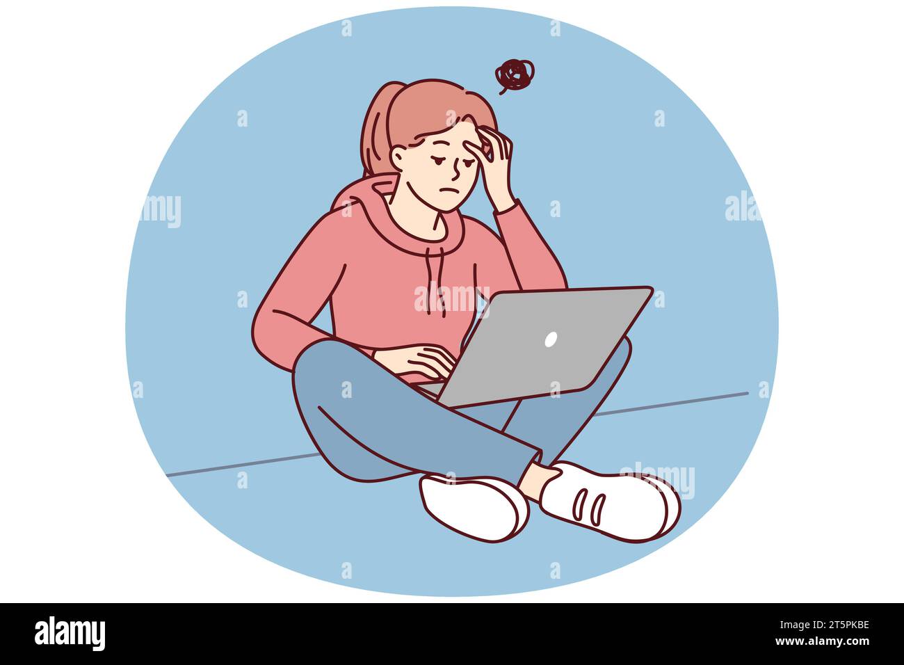 Female student work on laptop thinking suffer from inspiration lack ...