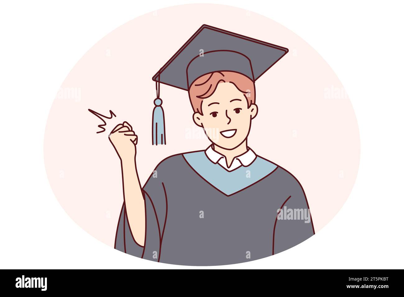 Portrait of smiling male student in mantle and hat make yes hand ...