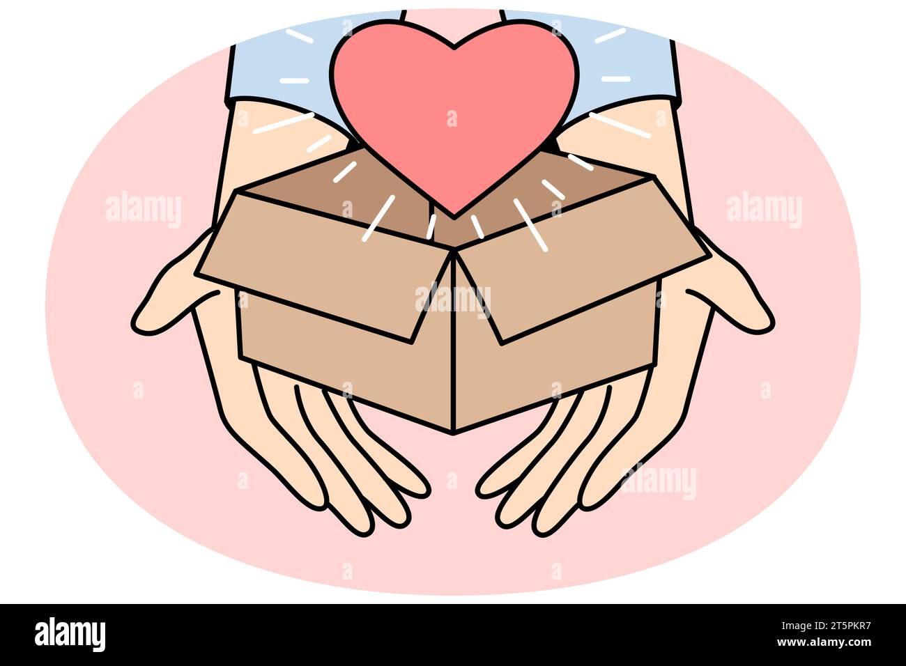 Closeup of person holding box with heart. Hands with parcel with love symbol inside share ...