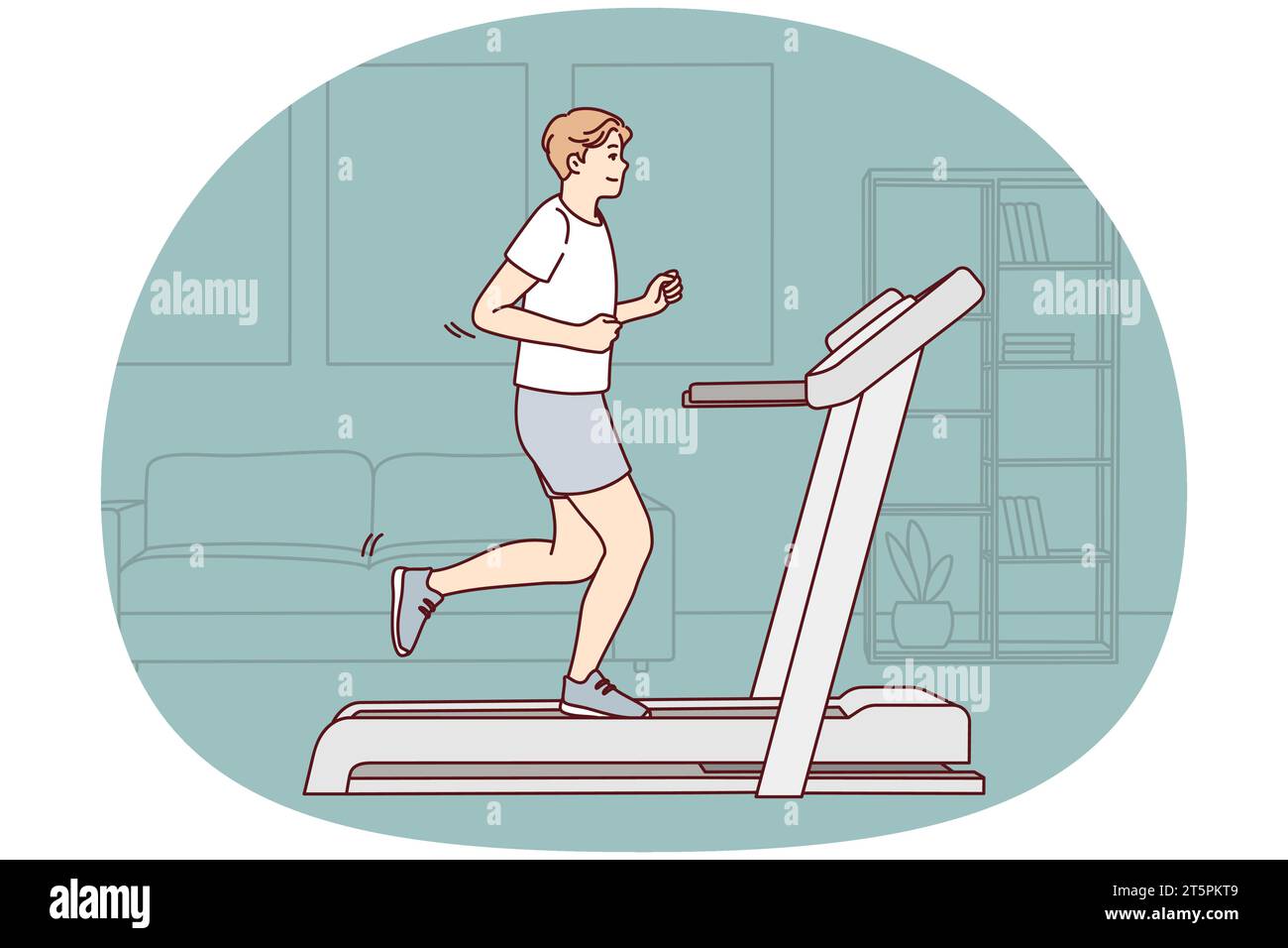 Young sportive man in sportswear running on racetrack at home. Toned ...