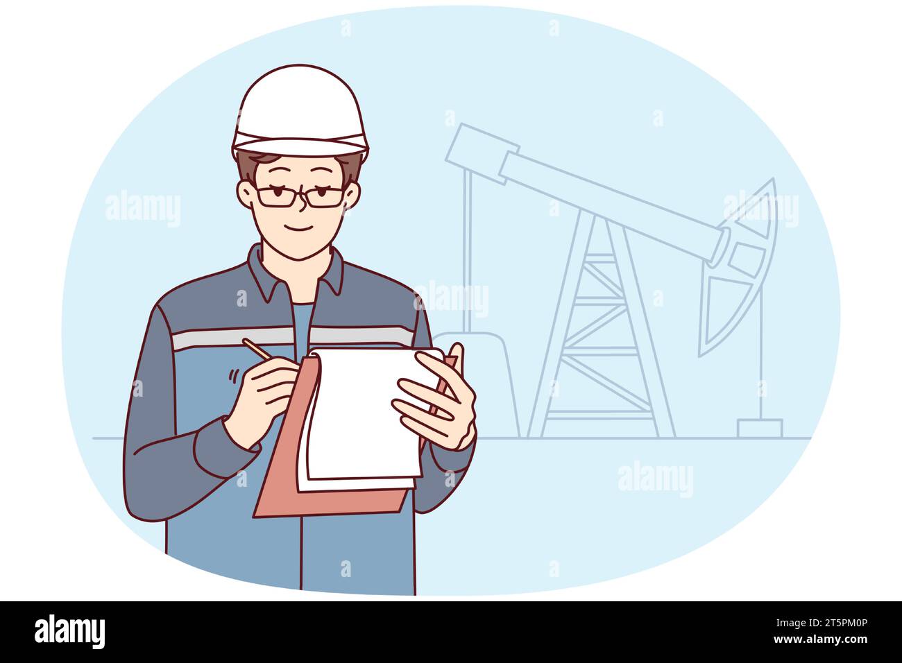 Male engineer in uniform and helmet take notes at construction site ...