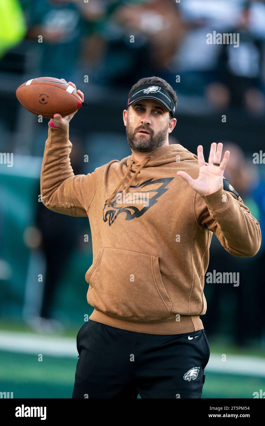 Philadelphia Eagles head coach Nick Sirianni tosses the ball around ...