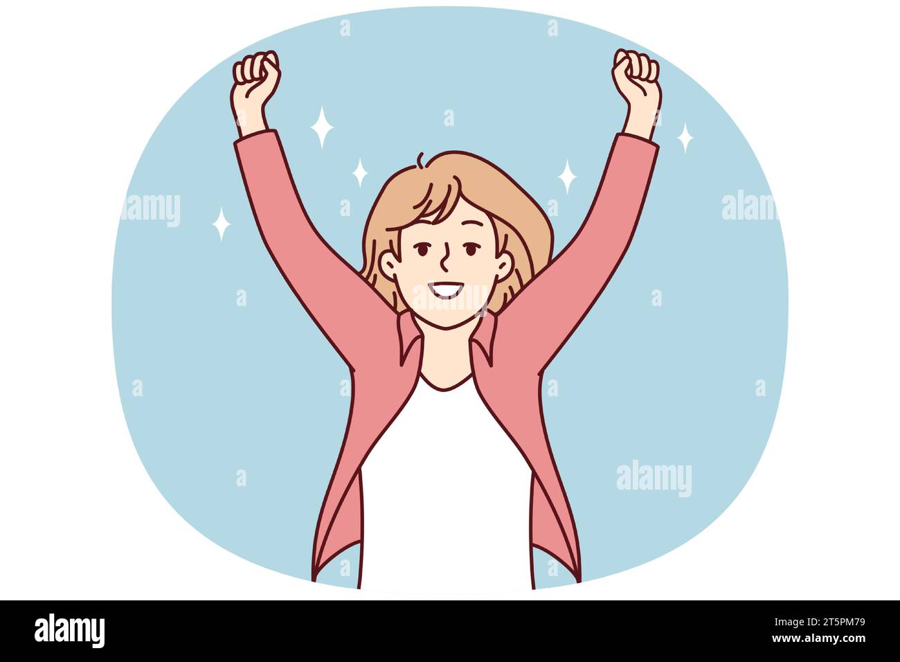 Smiling woman raise hands celebrate success or promotion. Happy female ...