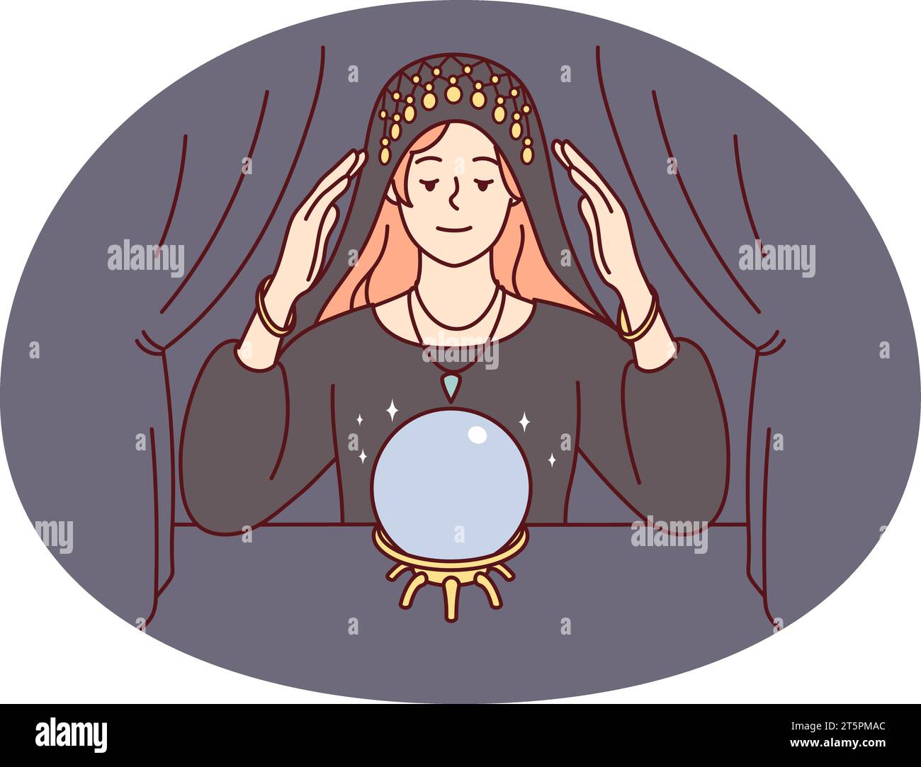 Female fortune teller look at magic ball predict future. Woman gypsy in ...