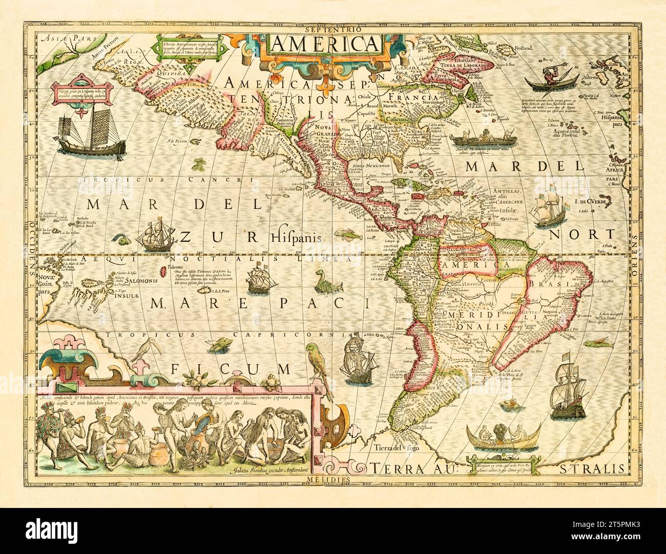 Old map of America. By Hondius, publ. In Amsterdam, ca. 1609 Stock ...