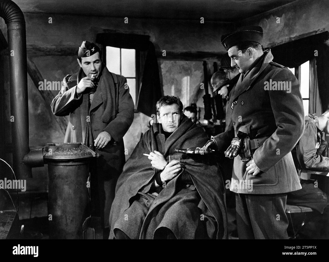 Gary Merrill, Richard Basehart, Harold Benedict, on-set of the film ...