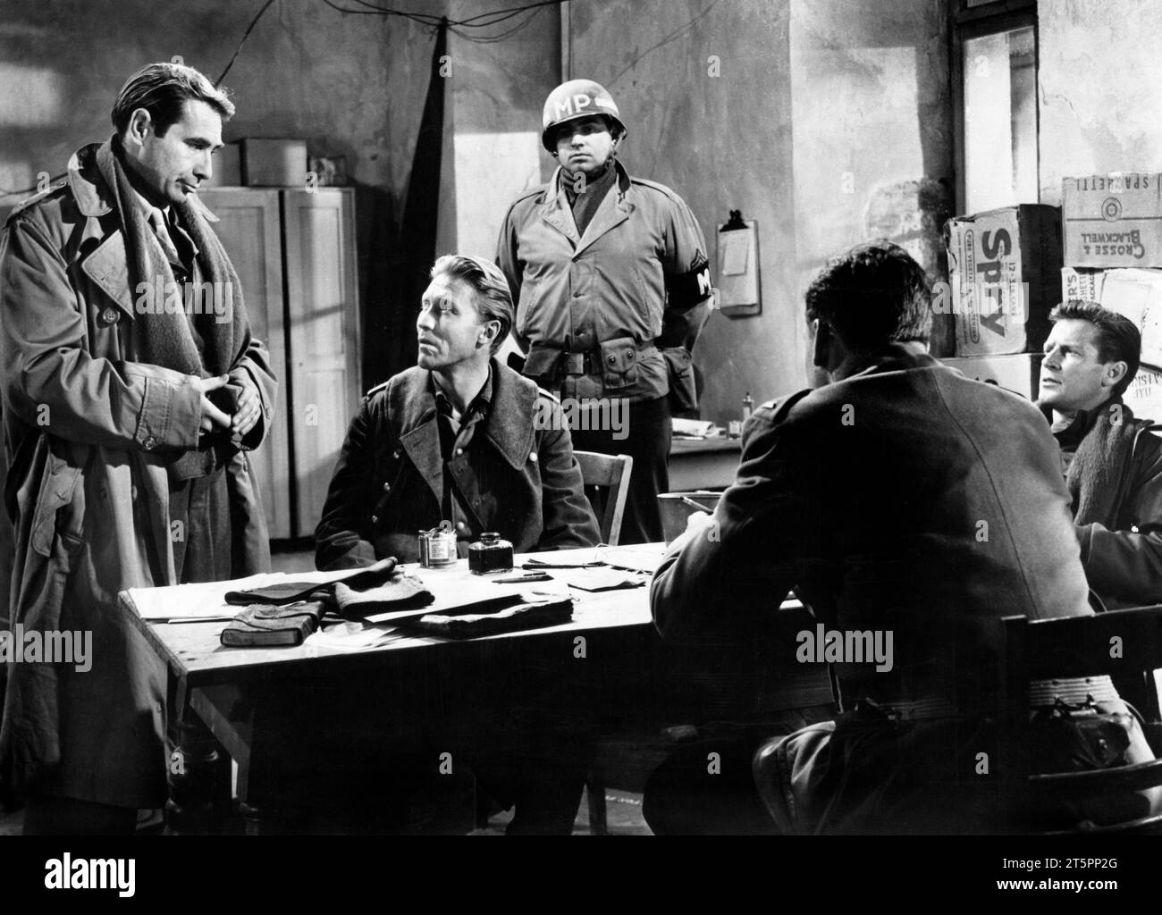 Gary Merrill, Hans Christian Blech, Richard Basehart, on-set of the ...