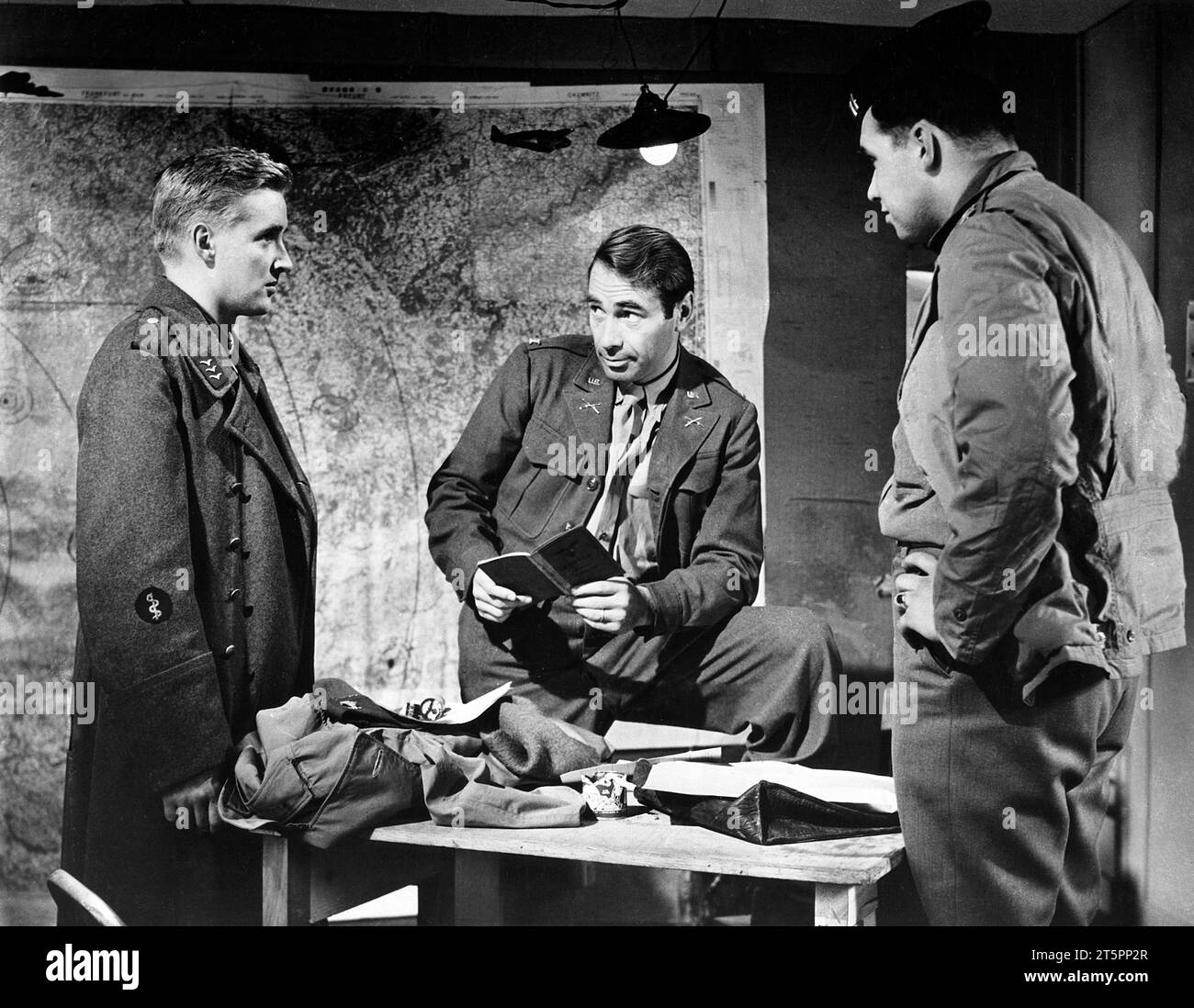 Oskar Werner (left), Gary Merrill (center), on-set of the film ...