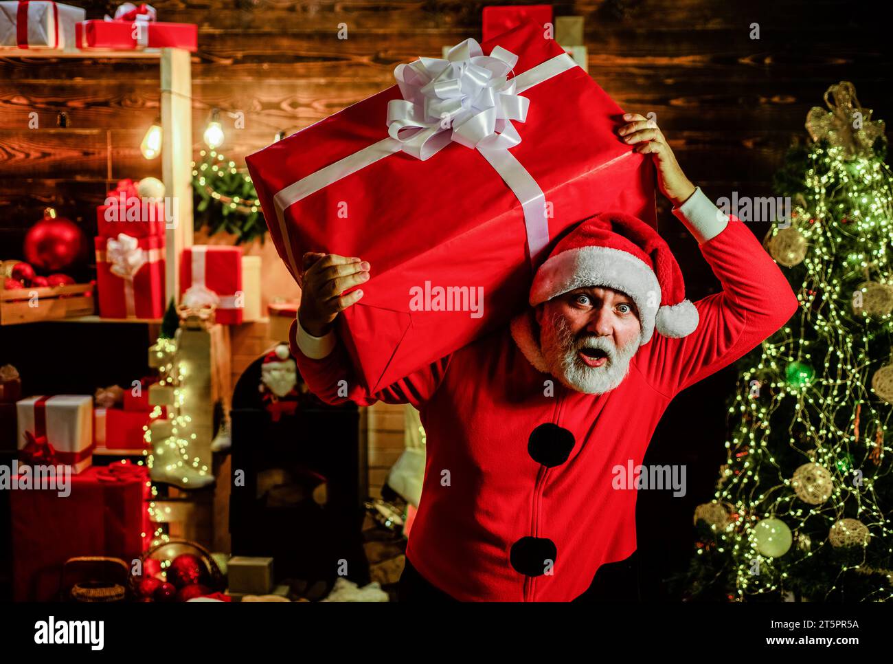 Merry Christmas. Happy New Year. Delivery service. Surprised Santa ...