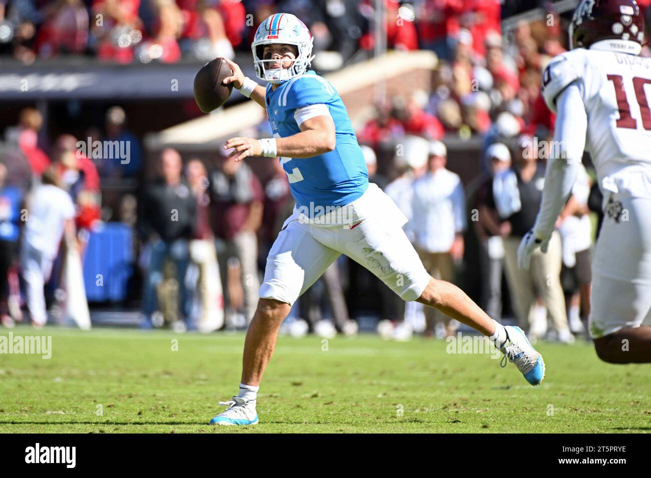 Mississippi quarterback Jaxson Dart (2) looks to pass during the first ...