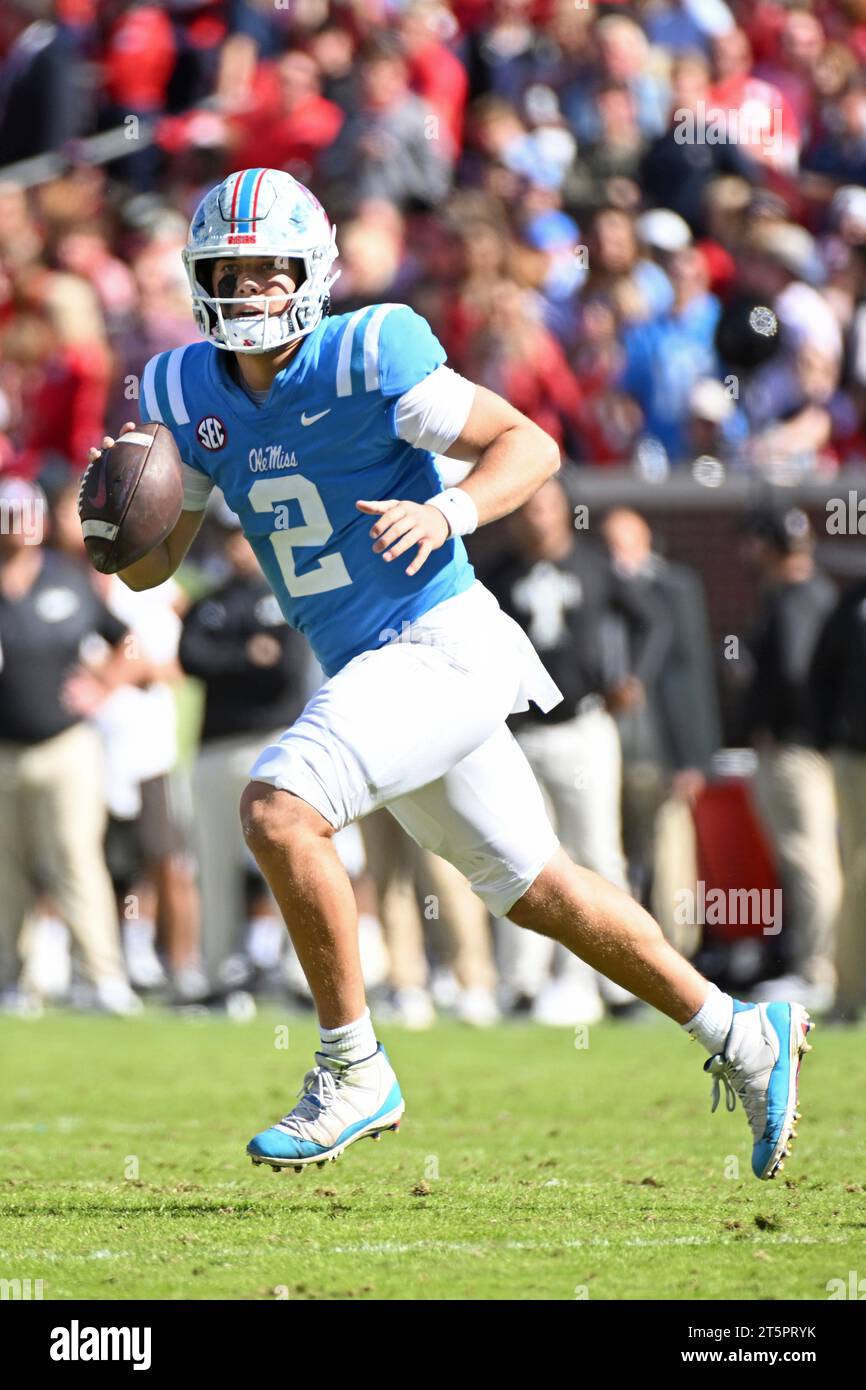 Mississippi quarterback Jaxson Dart (2) looks to pass during the first ...