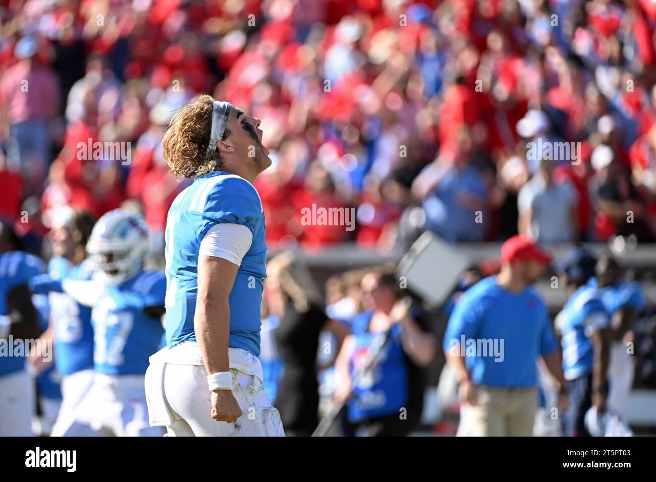 Mississippi quarterback Jaxson Dart (2) reacts after an NCAA college ...
