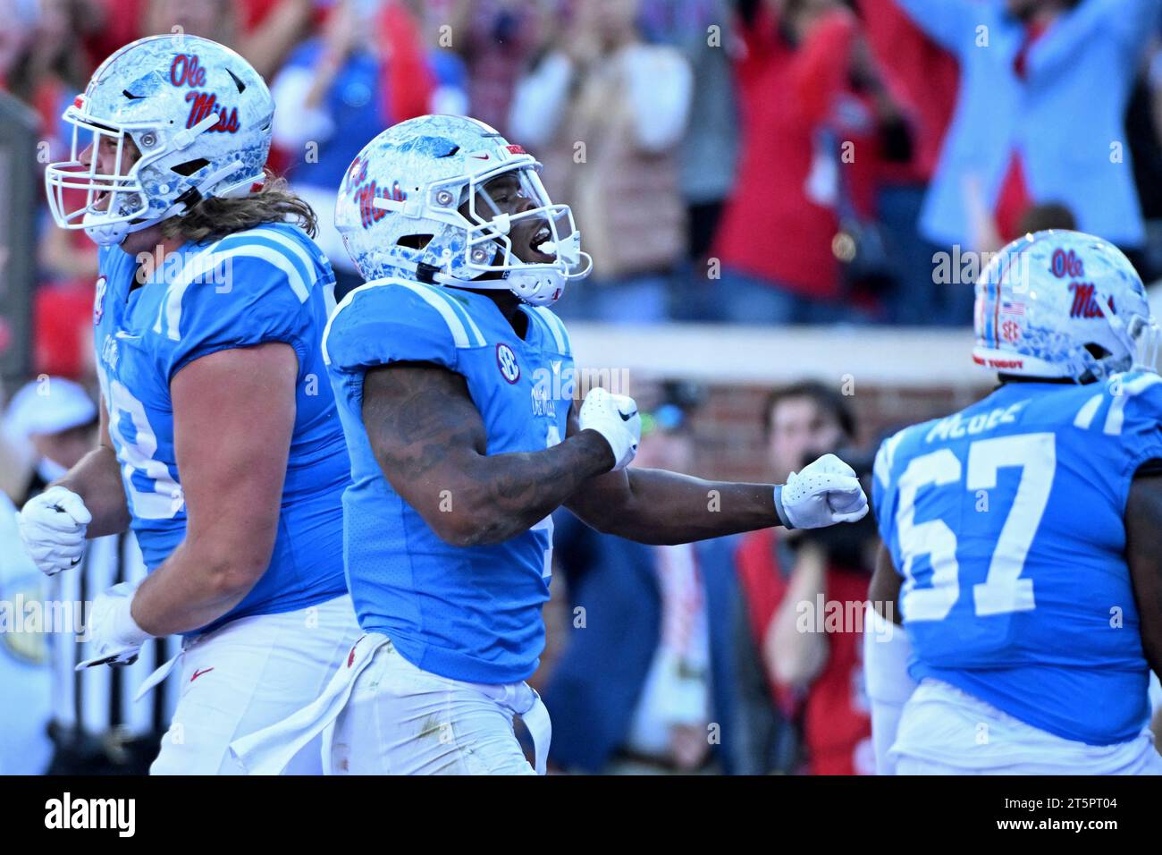 Mississippi running back Quinshon Judkins (4) reacts after a touchdown ...