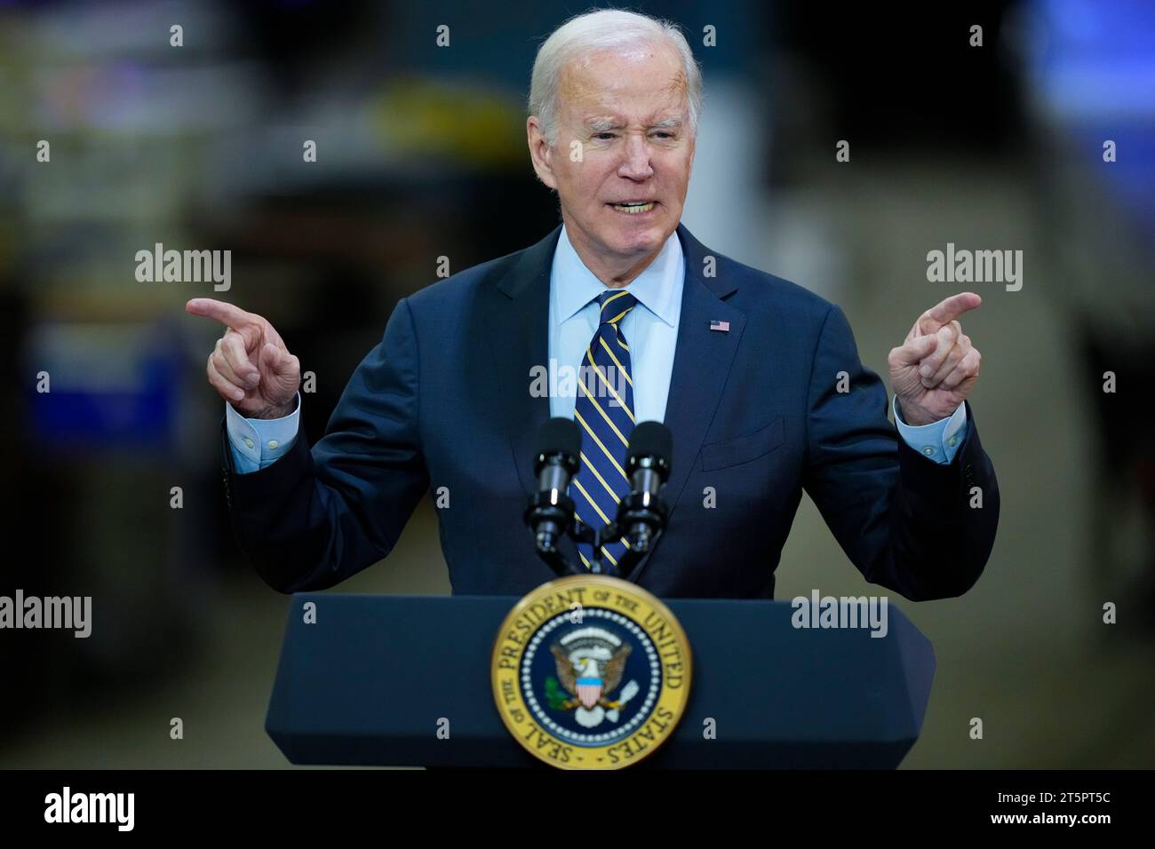 President Joe Biden speaks at the Amtrak Bear Maintenance Facility ...
