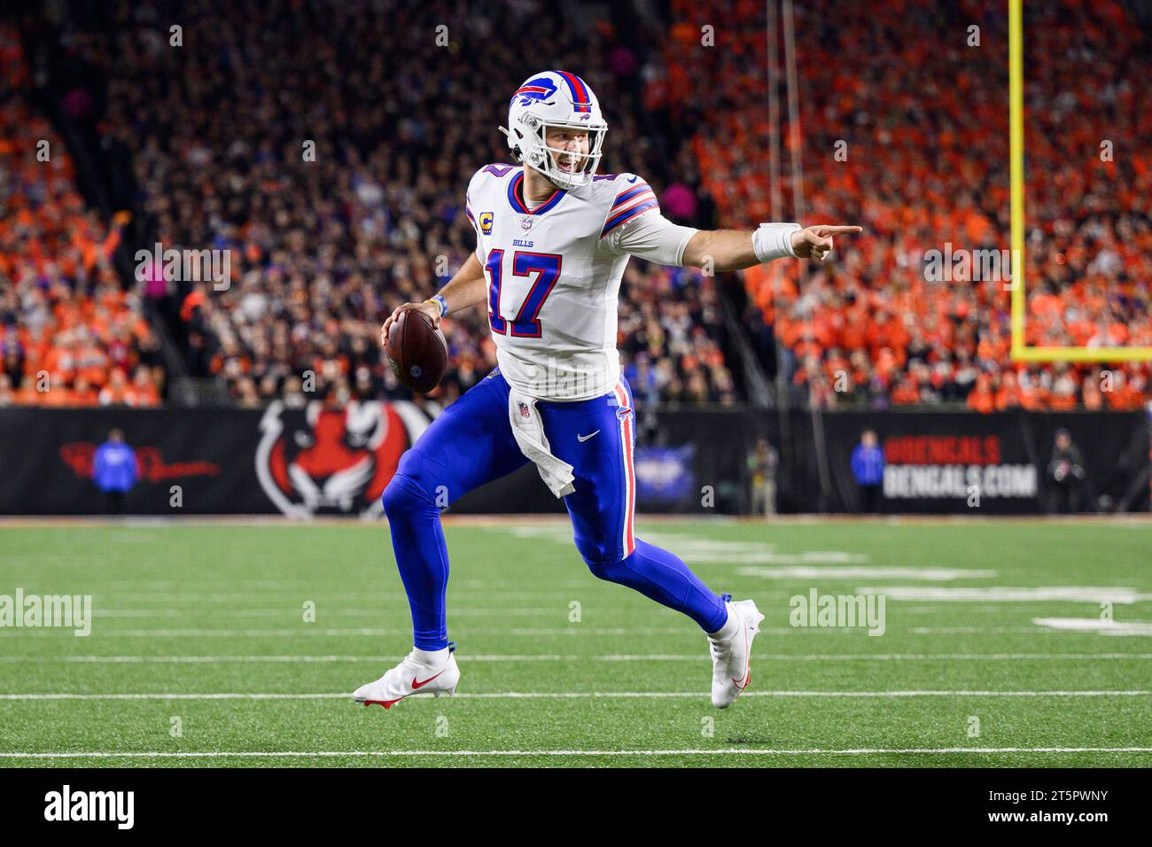 Buffalo Bills quarterback Josh Allen (17) scrambles down the field for ...