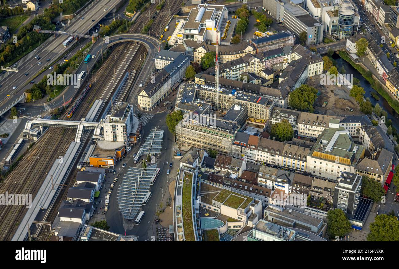 Aerial view, arch of Freudenberger Straße over the railroad tracks at the main station ...