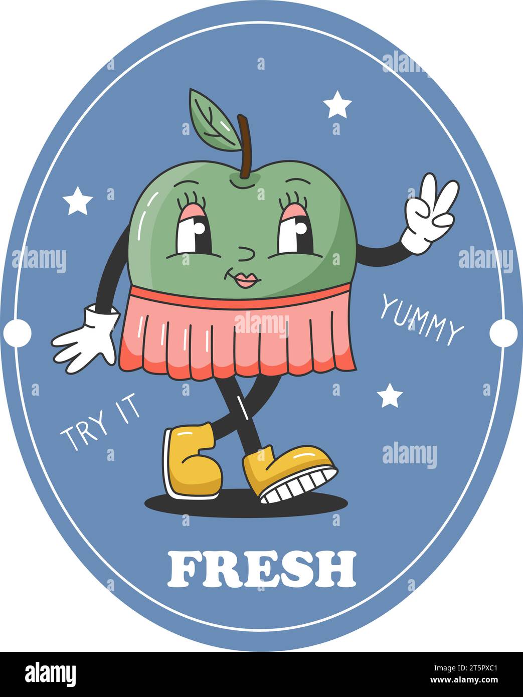60s Fruit Funny Retro Hippie Groovy Cartoon Apple. Label with Comic ...