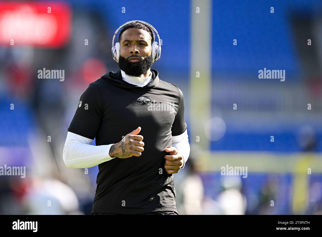 Baltimore Ravens wide receiver Odell Beckham Jr. jogs on the field ...