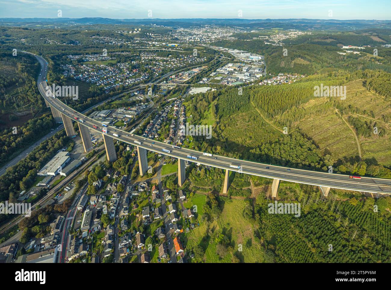 Aerial view, highway bridge Siegtalbrücke of the highway A45 Sauerlandlinie, planned replacement ...