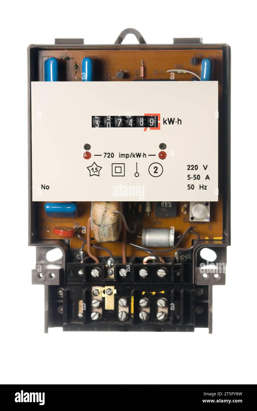 An old analogue active energy meter on white Stock Photo - Alamy