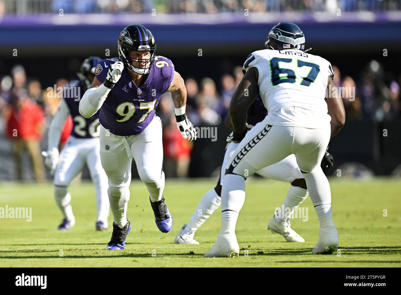 Baltimore Ravens defensive end Brent Urban (97) in action against ...