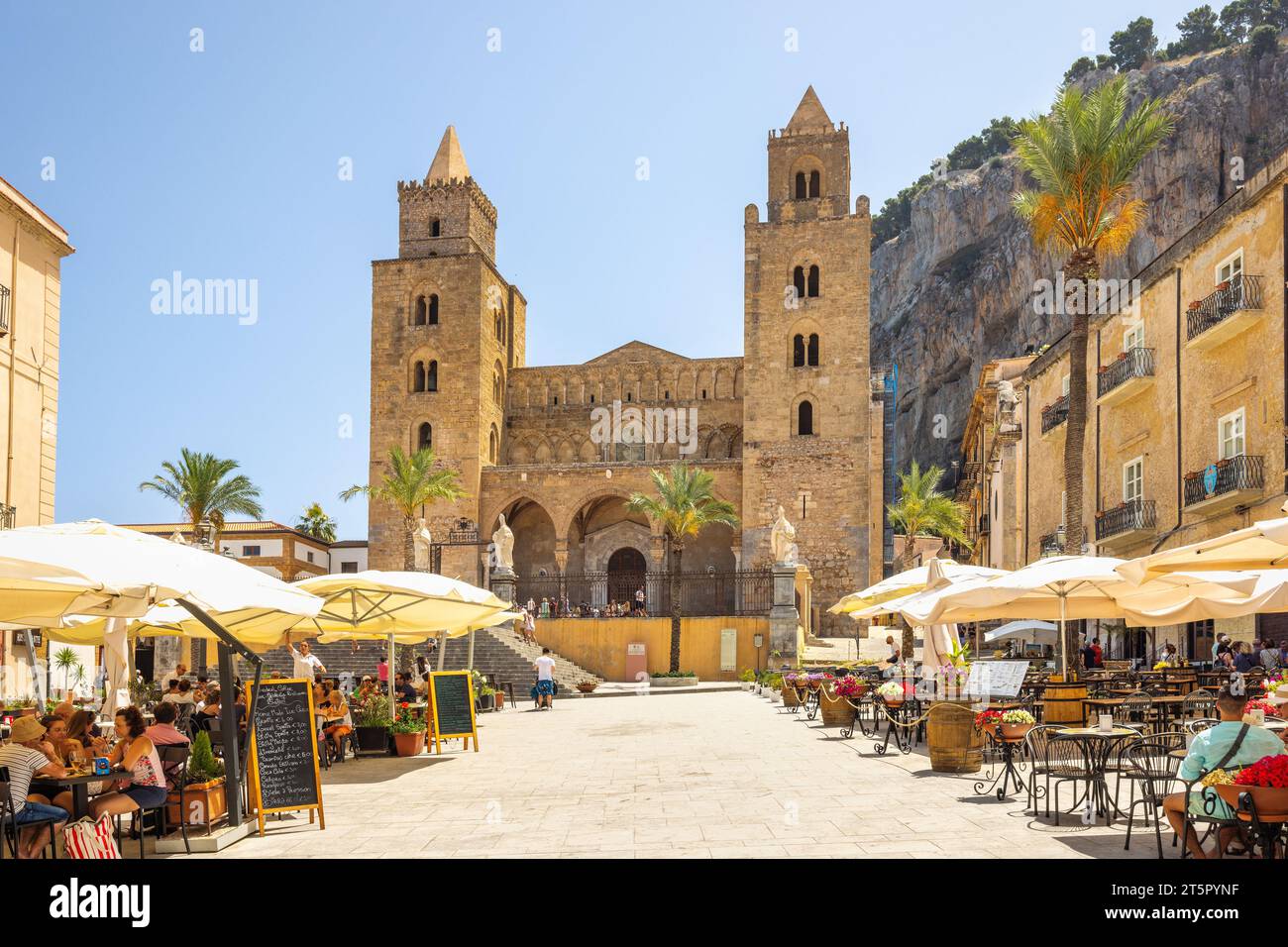 CEFALU, ITALY - JULY 16, 2023: Piazza del Duomo - Cathedral square in ...