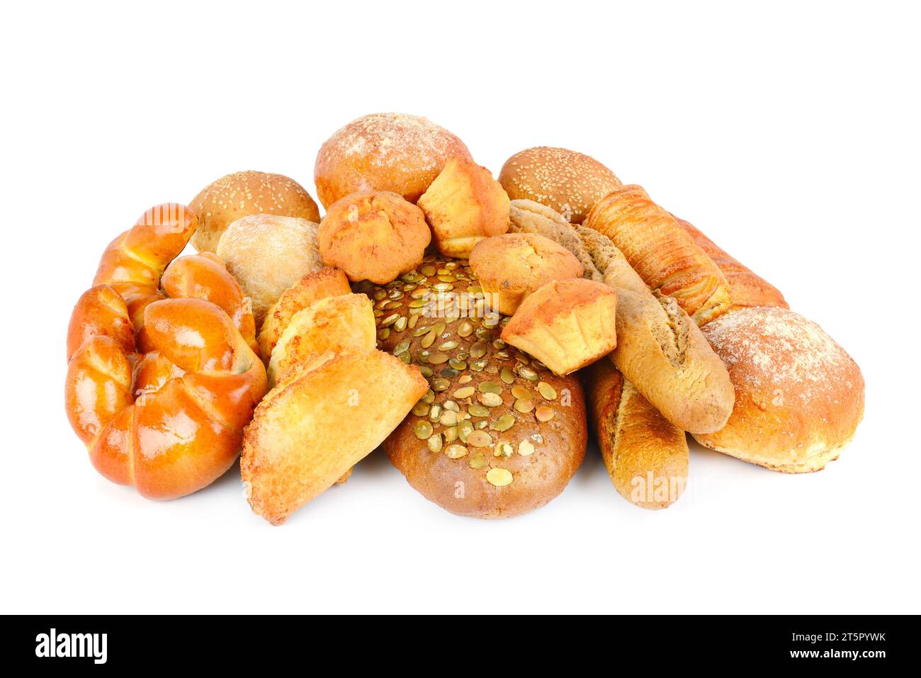 Breads and bakery products isolated on white background Stock Photo - Alamy