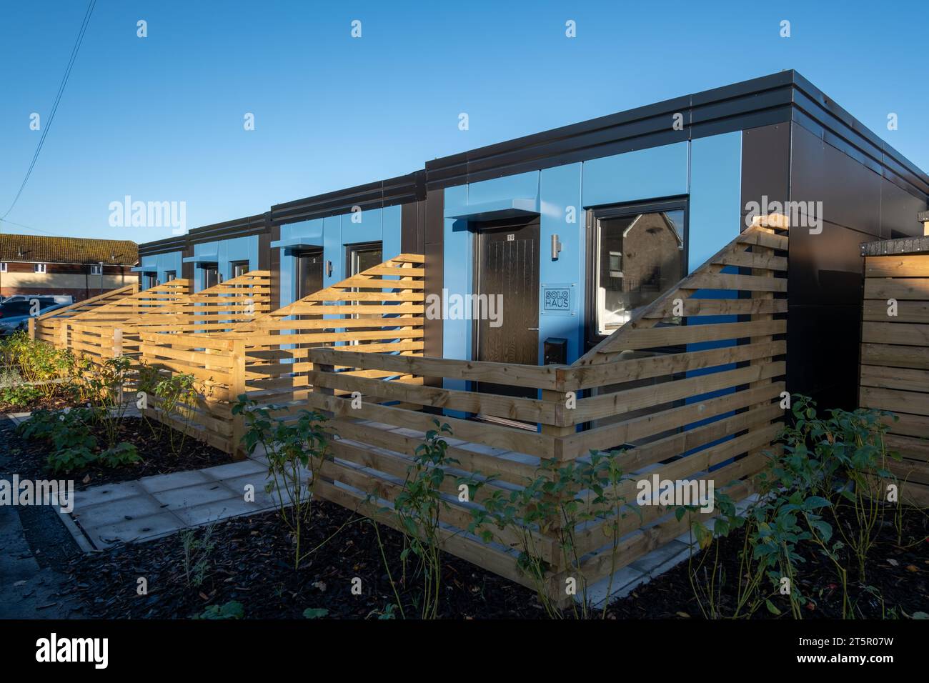 Eight temporary accommodation pods for homeless people, Redfield Bristol, UK Stock Photo - Alamy