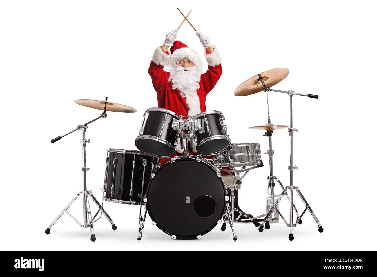 Happy santa claus playing the drums isolated on white background Stock ...