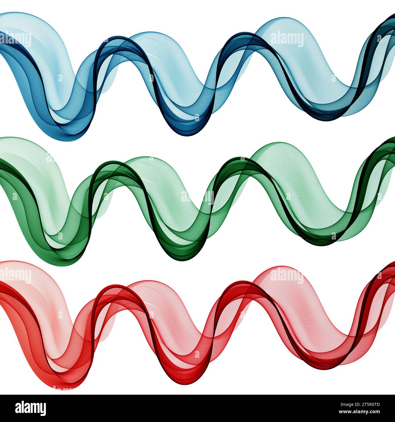 Set of colored abstract waves. Blue, green, red. Template for zentation ...
