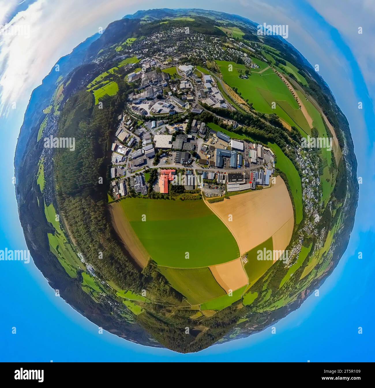 Aerial view, industrial estate Auf der Lake, Im Brauke, earth globe ...