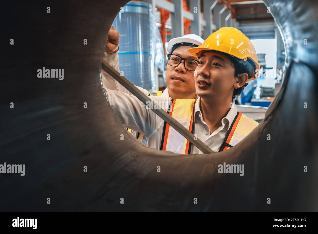 Engineer team measure size of industrial metal for utmost quality of ...