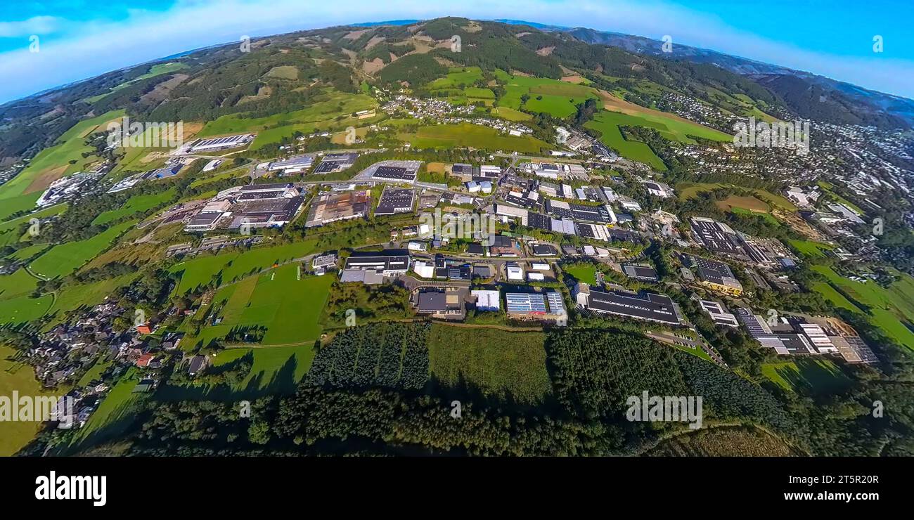 Aerial view, Köbbinghauser Hammer industrial estate, earth globe ...