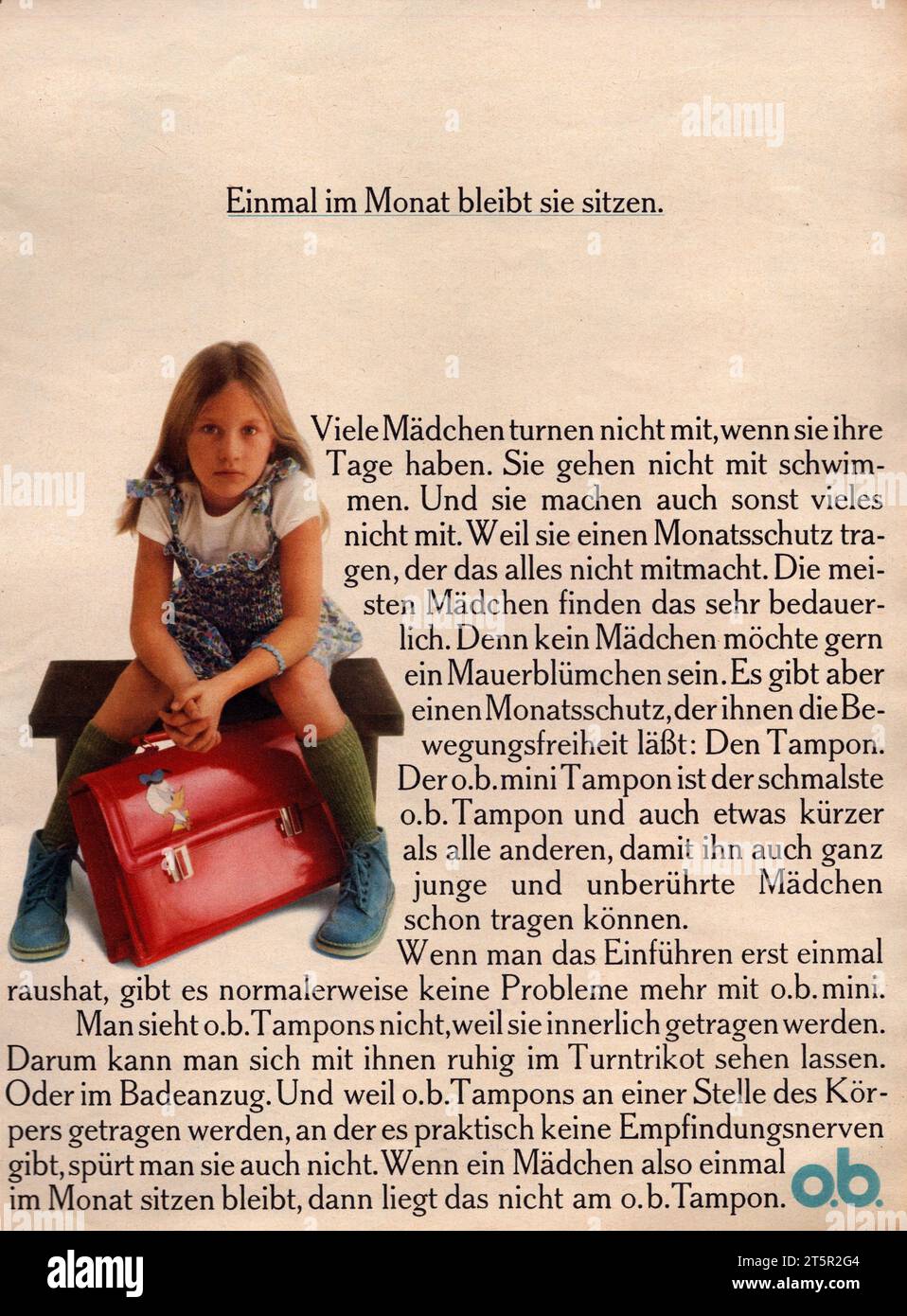 O.B. Tampons German vintage magazine advertisement O.B. tampon ...