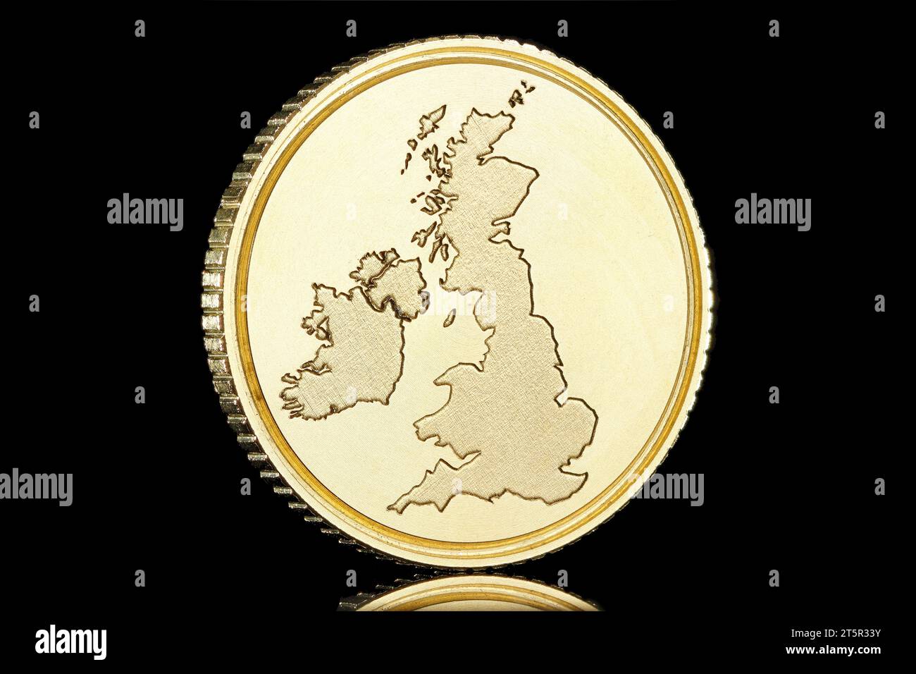 A coin with a map of the United Kingdom design etched onto both sides ...