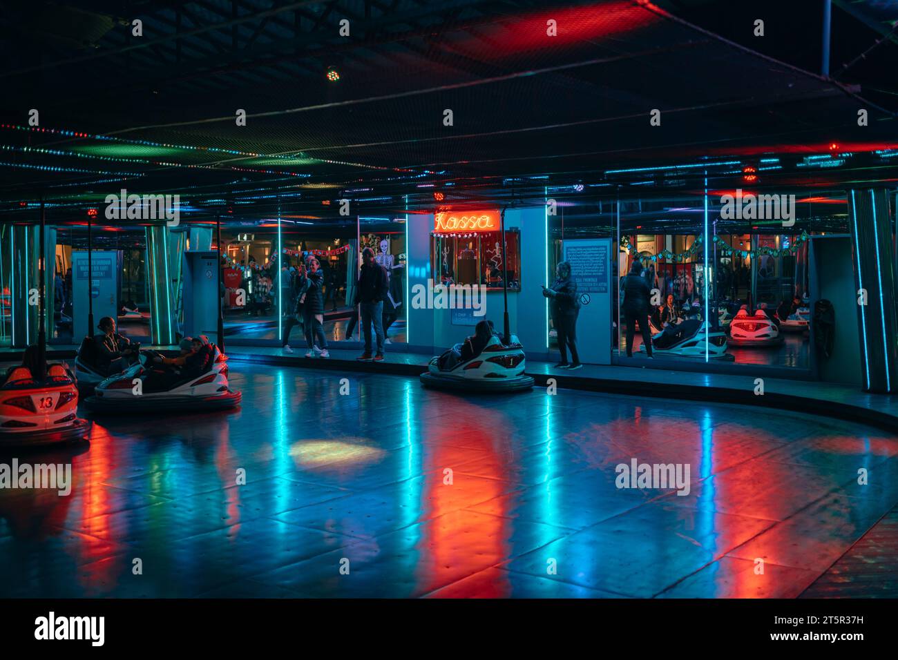 Bumper cars at night at Prater amusement park in Vienna, Austria Stock ...