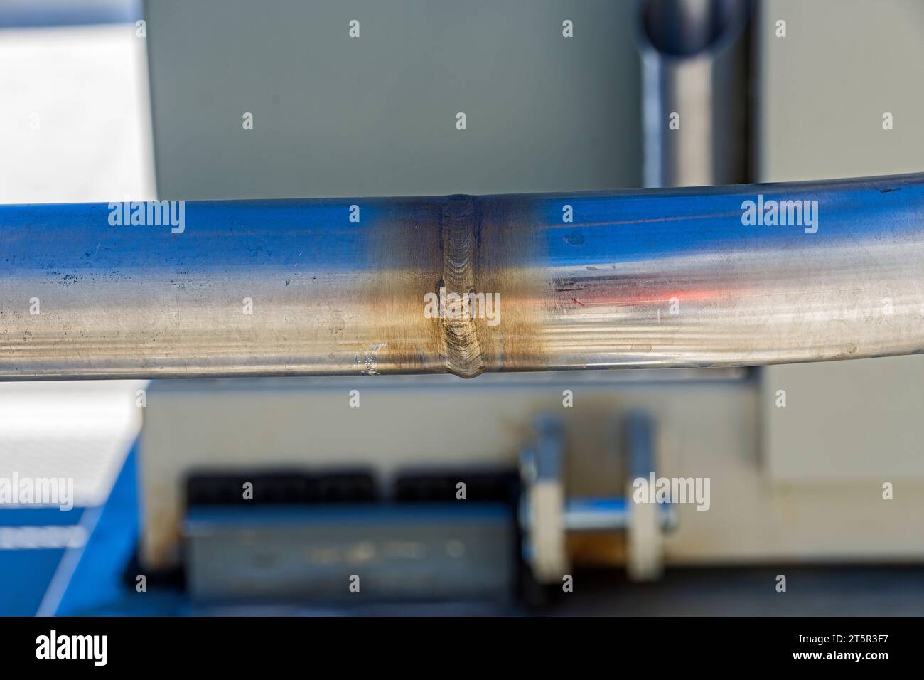 Pipe welding bead joining two pieces of pipe, done by an automatic ...