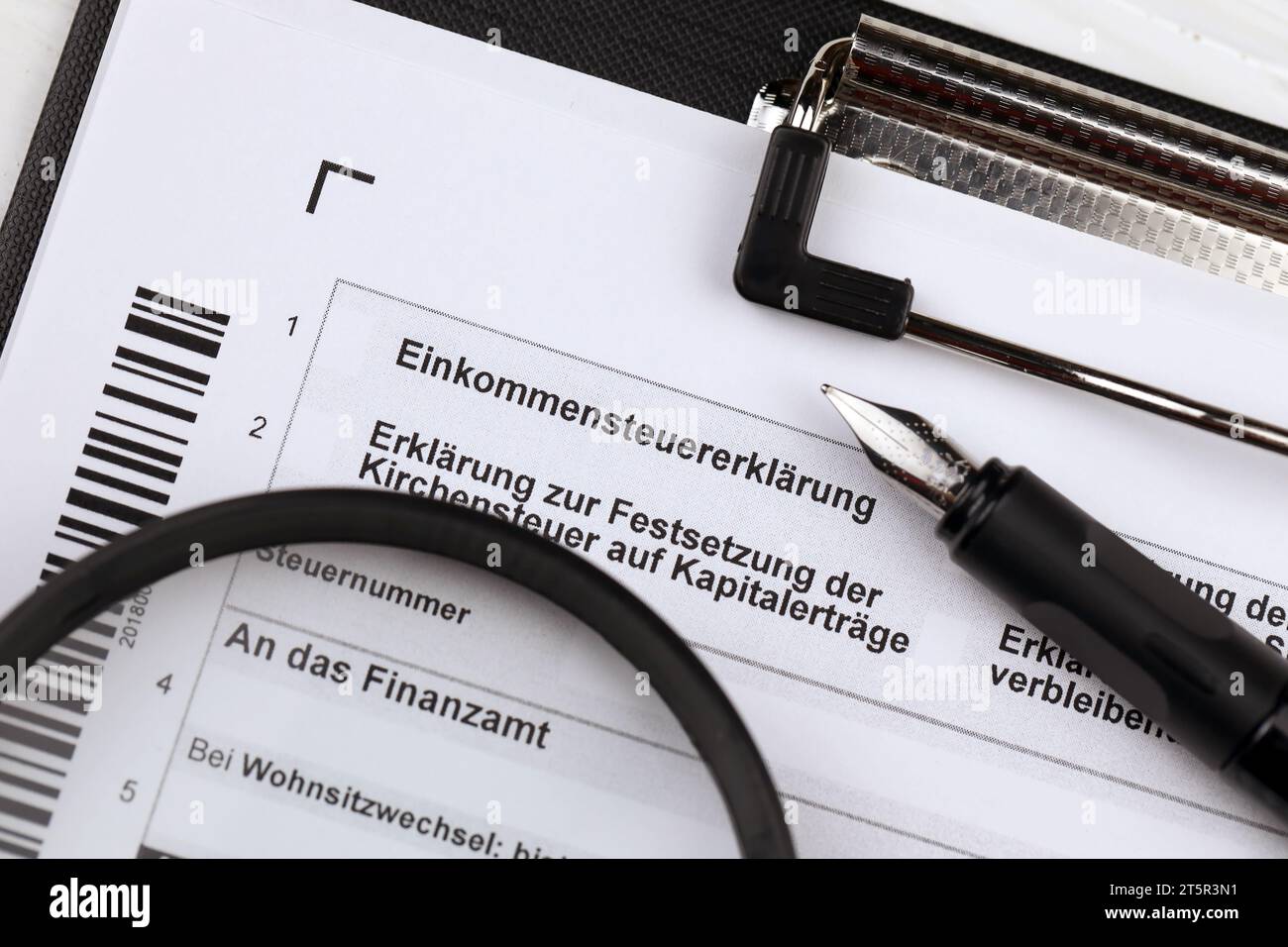 German annual income tax return declaration form blank on A4 tablet ...