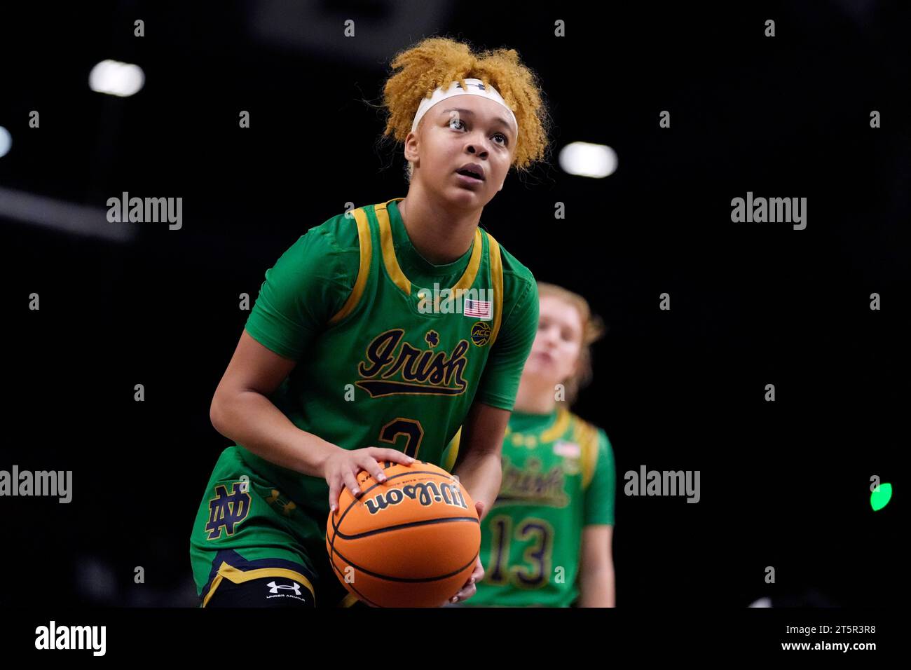 Notre Dame guard Hannah Hidalgo (3) prepares to shoot a free throw during the second half of an ...