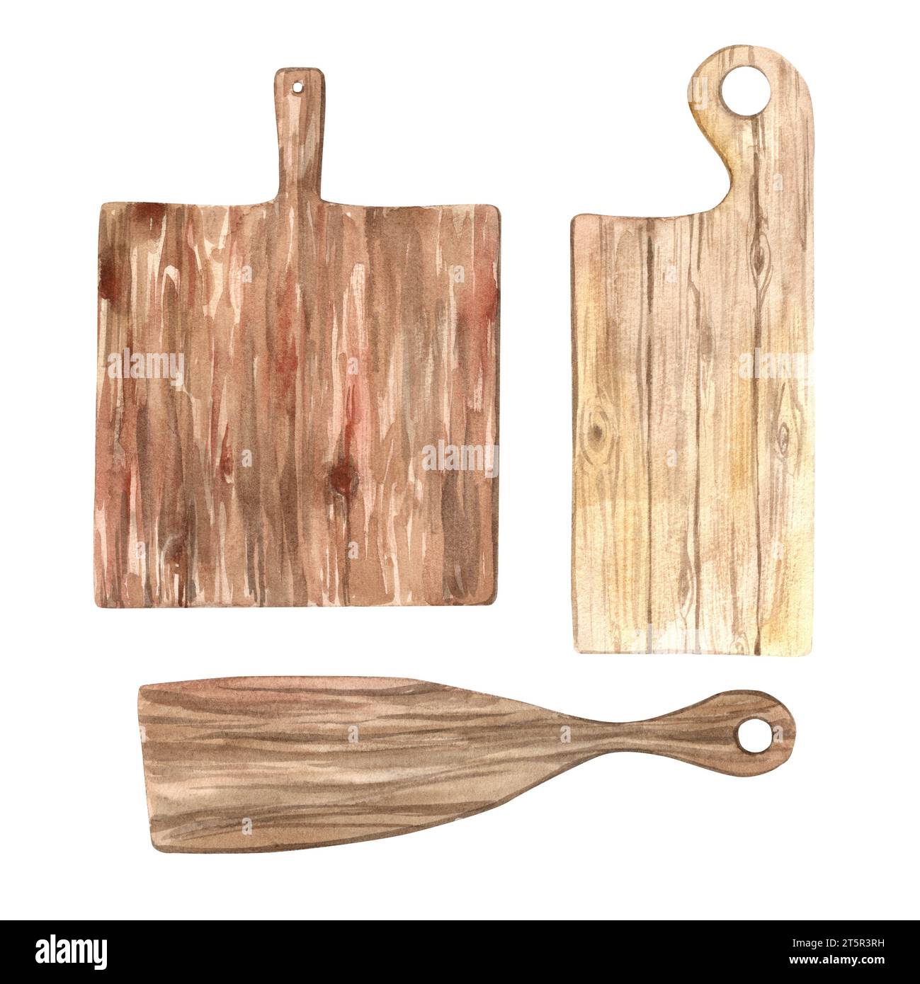 A set of kitchen wooden cutting boards in brown color. Isolated on a ...