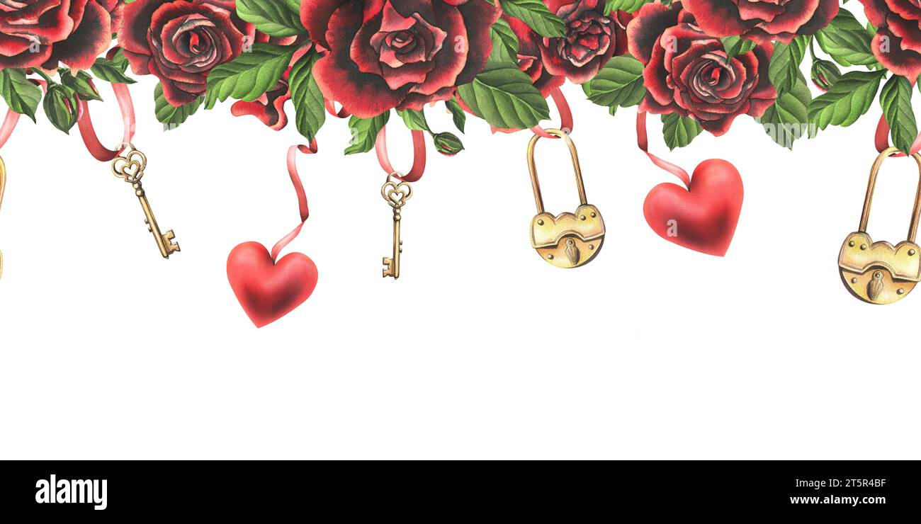 For Valentine's Day, red roses with a gold key, lock and heart ...