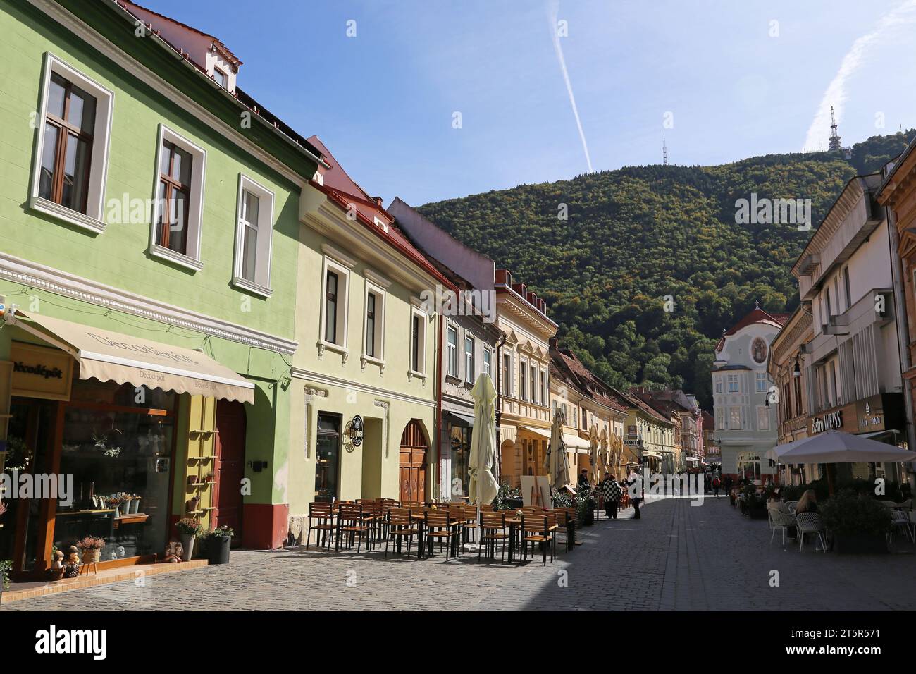 Shops and cafes, Strada Michael Weiss, Old Town, Braşov, Braşov County ...