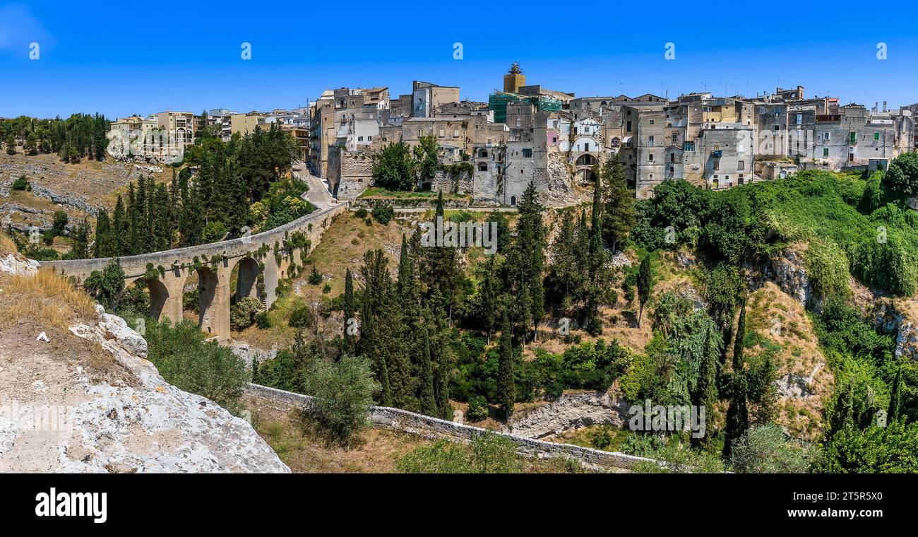 A view of Gravina in Puglia, Italy showing the ancient Roman two tier ...