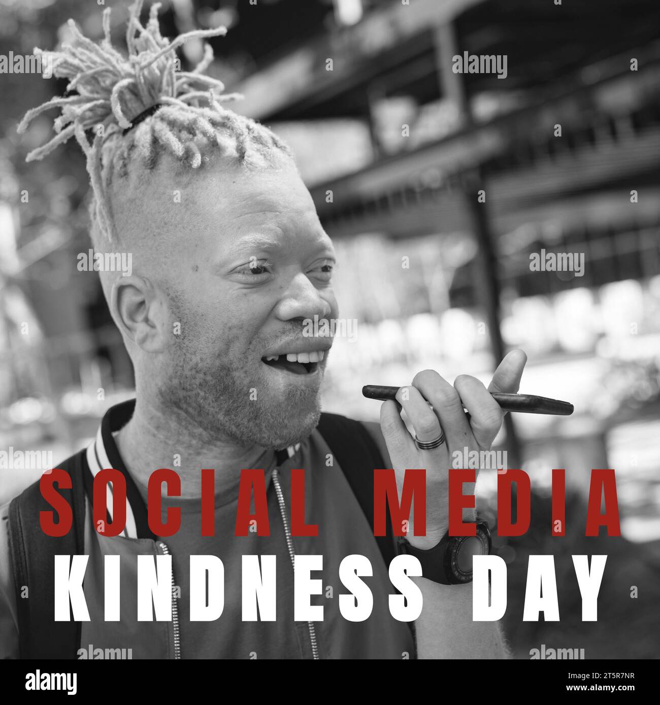 Composite of social media kindness day text and african american albino ...