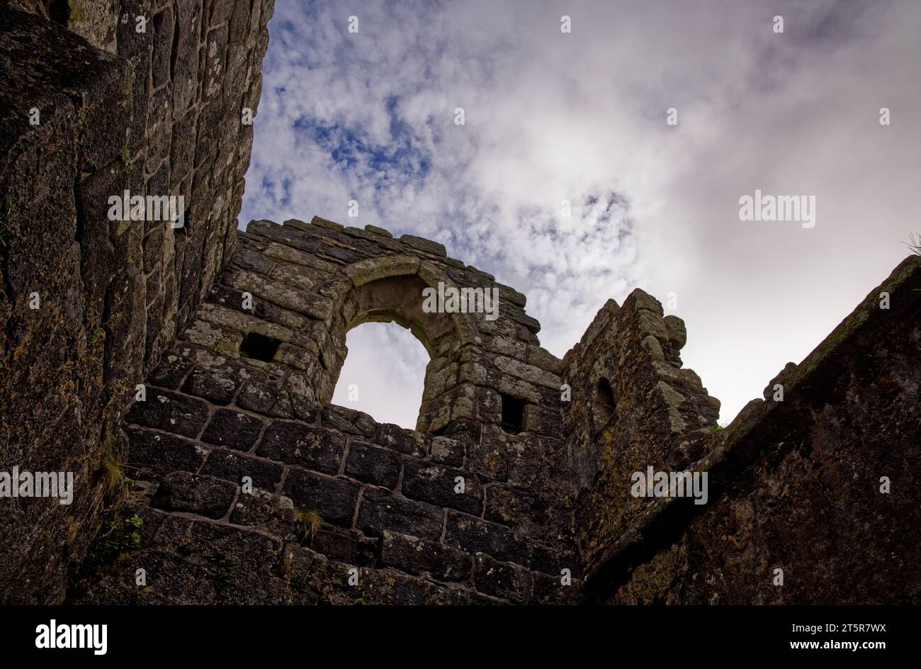 The roofless ruins of the Chapel on the Rock, Roche, Cornwall Stock ...