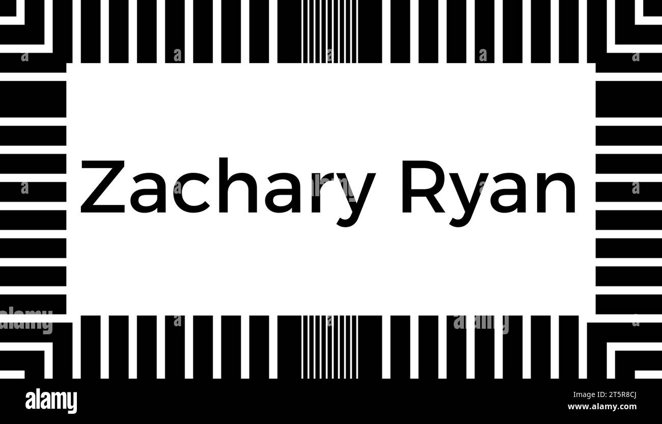Illustration of zachary ryan text with black lines on border over white ...